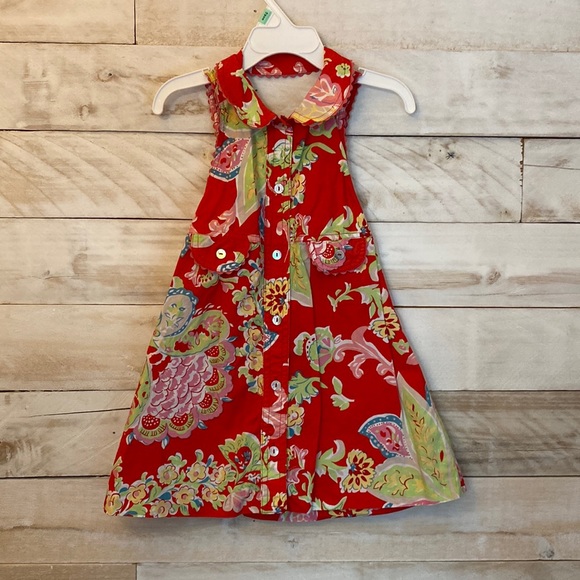 Dresses | Red Floral Collar Button Down Sleeveless 2t Dress | Poshmark